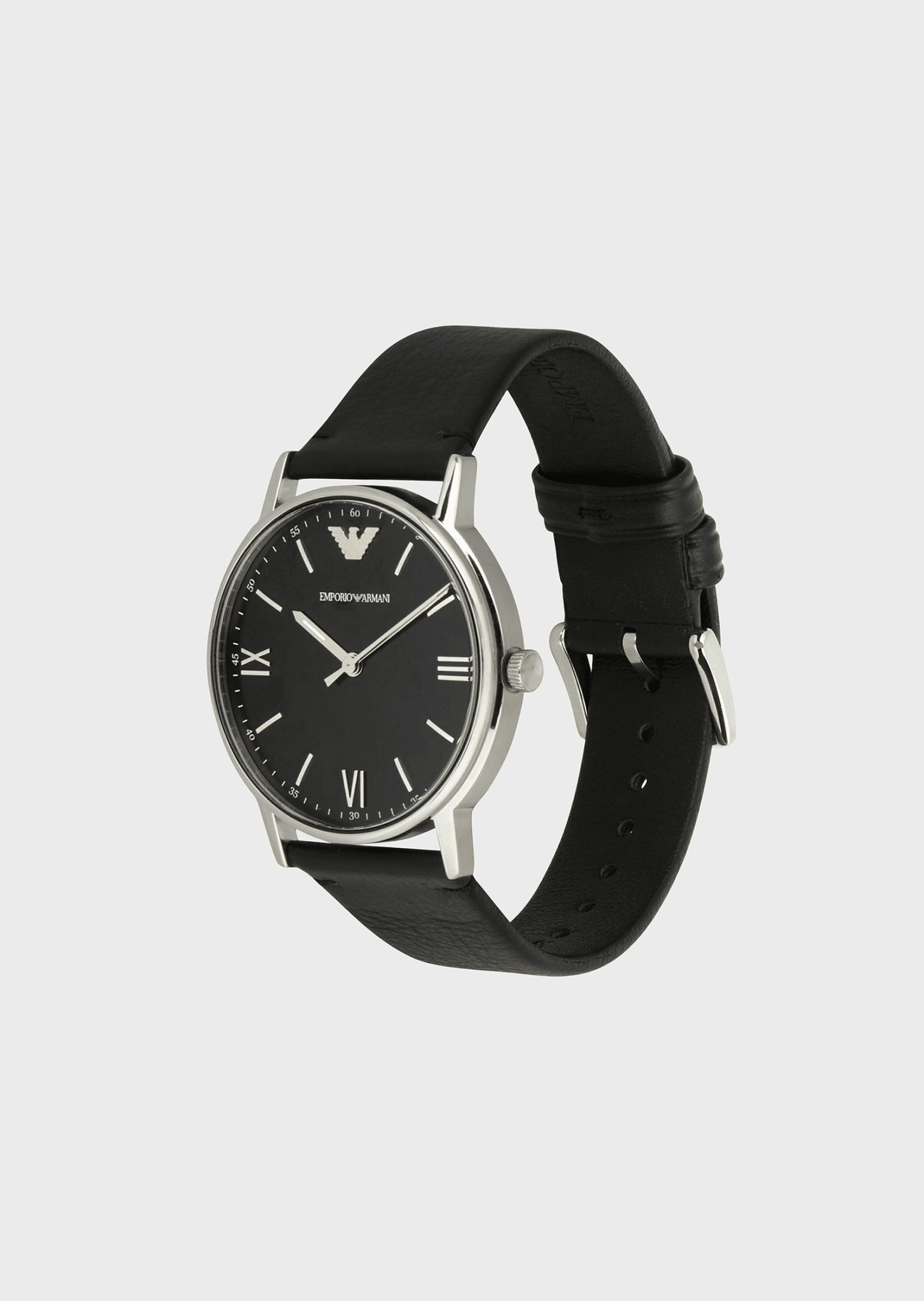 EMPORIO ARMANI Men’s Three-Hand Black Leather Watch – Watches Unlimited